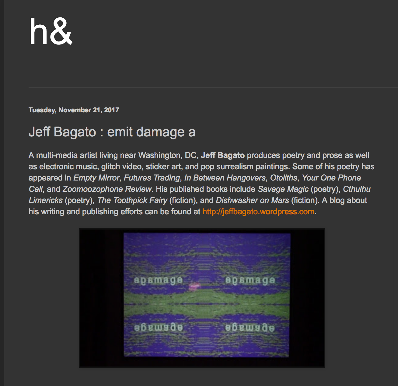 Video still “Emit Damage” in H& | jeff bagato