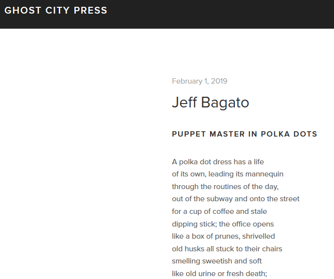 “Puppet Master in Polka Dots” published in Ghost City Review | jeff bagato