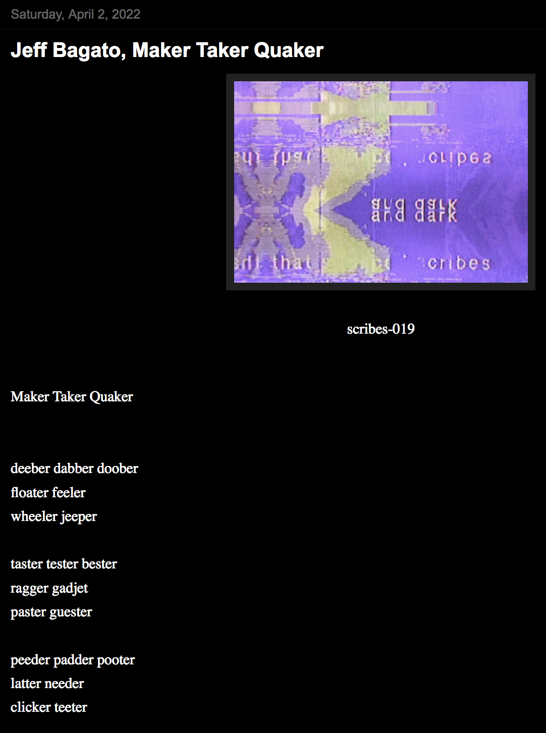 “Maker Taker Quaker” published in Var(2x) | jeff bagato